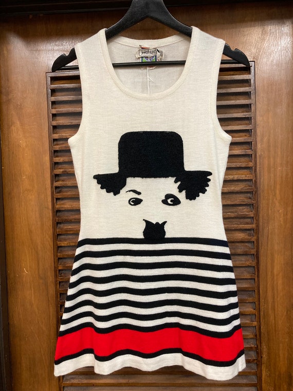 Vintage 1960’s Charlie Chaplin Pop Art Knit Mod Tenni… - Gem