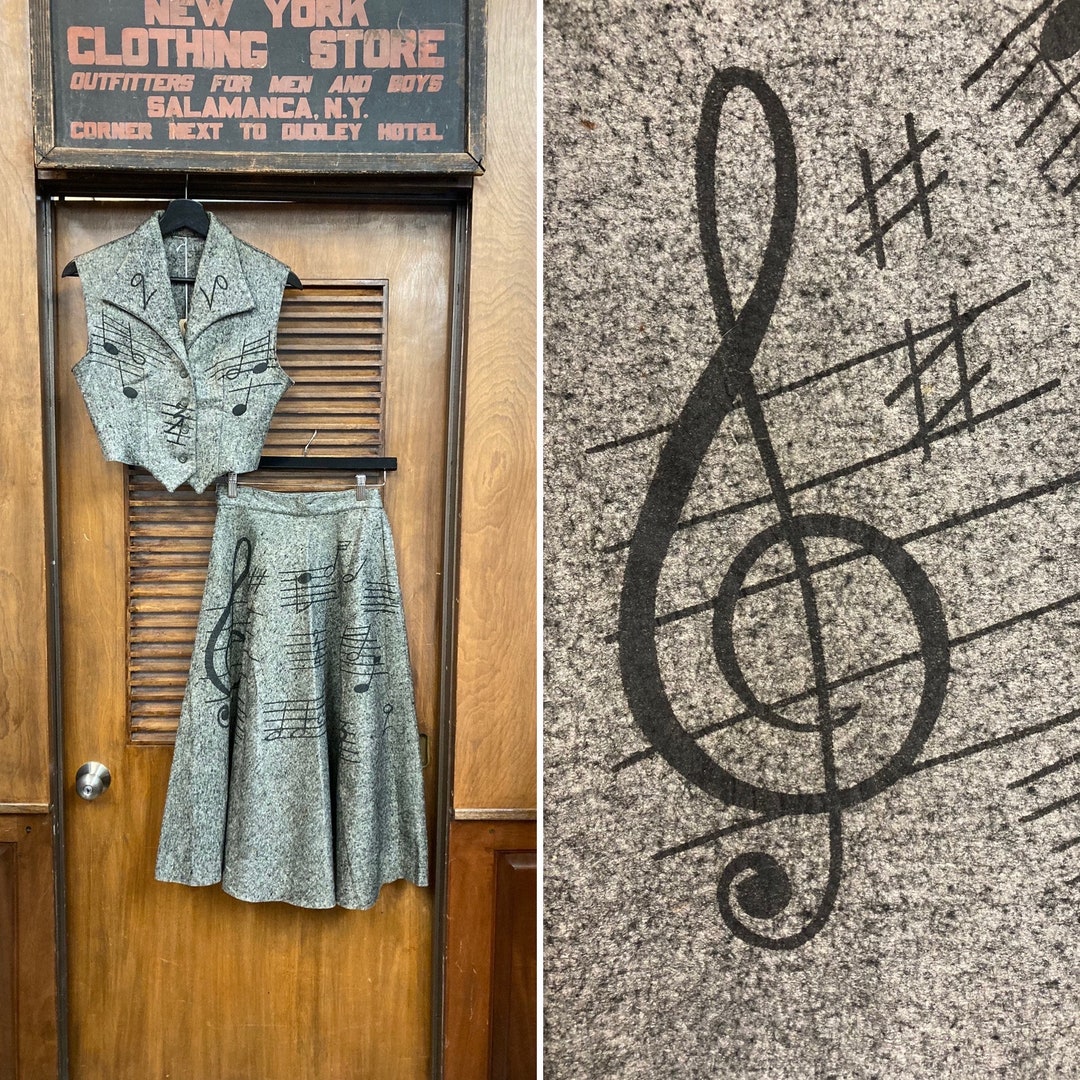 Vintage 1950’s Original Music Note Felt Rockabilly Two Piece Outfit Set ...