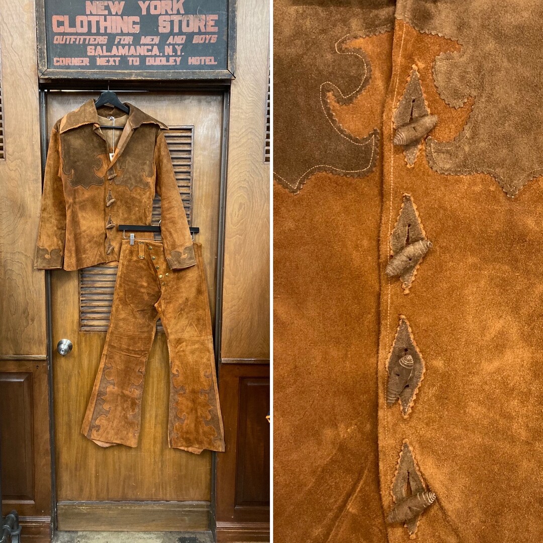 Vintage 1970’s Amazing Hippie Rocker Suede Two Piece Outfit Set, Jacket ...