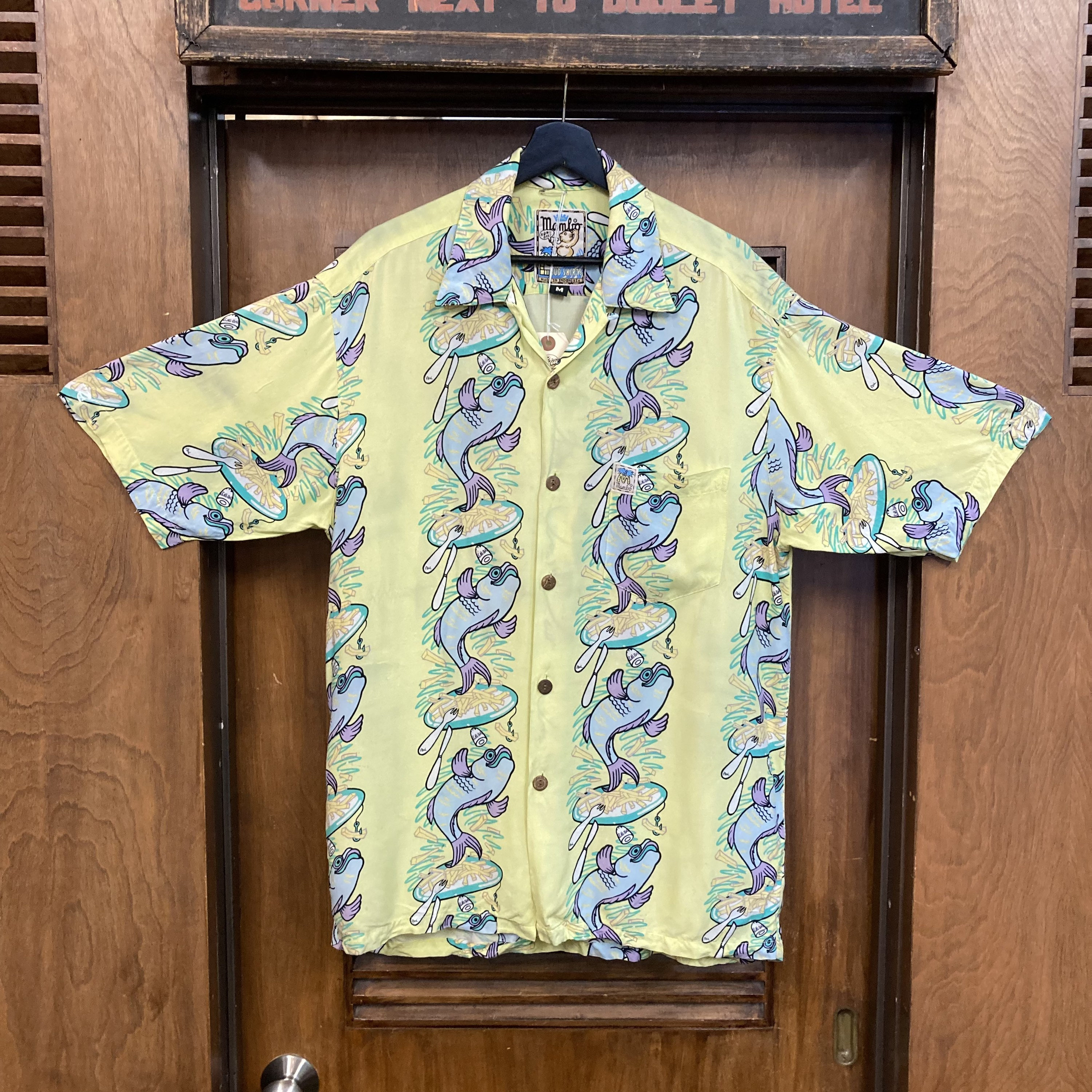 Vintage 1990s Mambo Label Fish Border Tiki Rayon Hawaiian Shirt, 90s ...