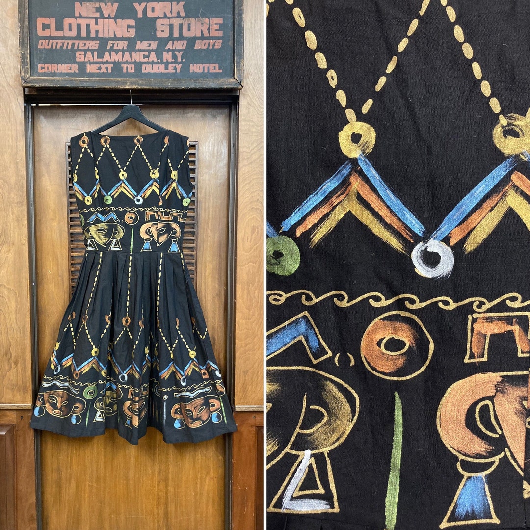 Vintage 1950s Mayan Mexican Style Hand Painted Rockabilly - Etsy