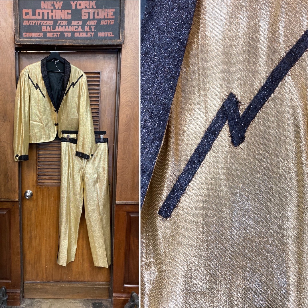 Vintage 1950’s Gold Lamé Lightning Bolt Custom Rockabilly Stage Suit ...