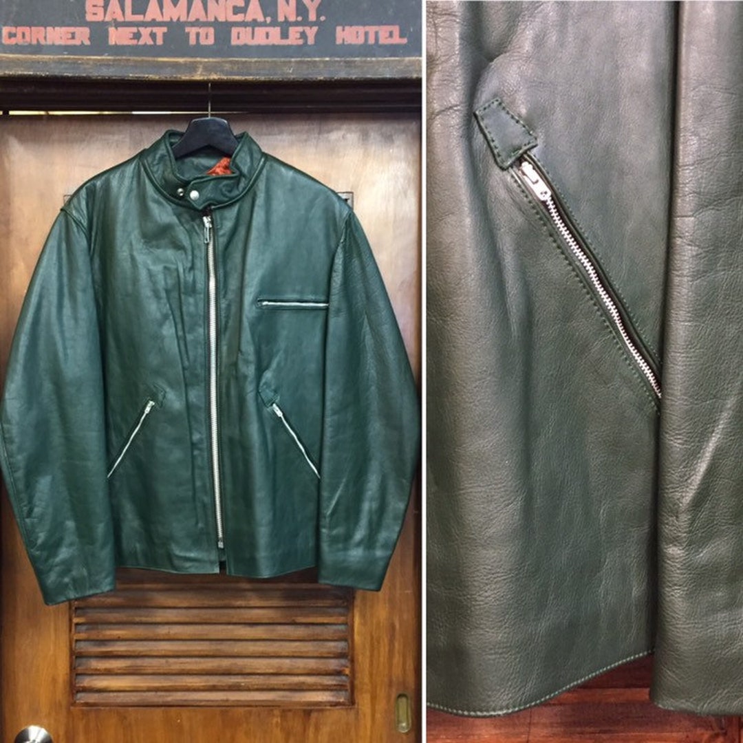 Vintage 1960’s “just Leathers” Green Motorcycle Cafe Racer Jacket, 60’s ...