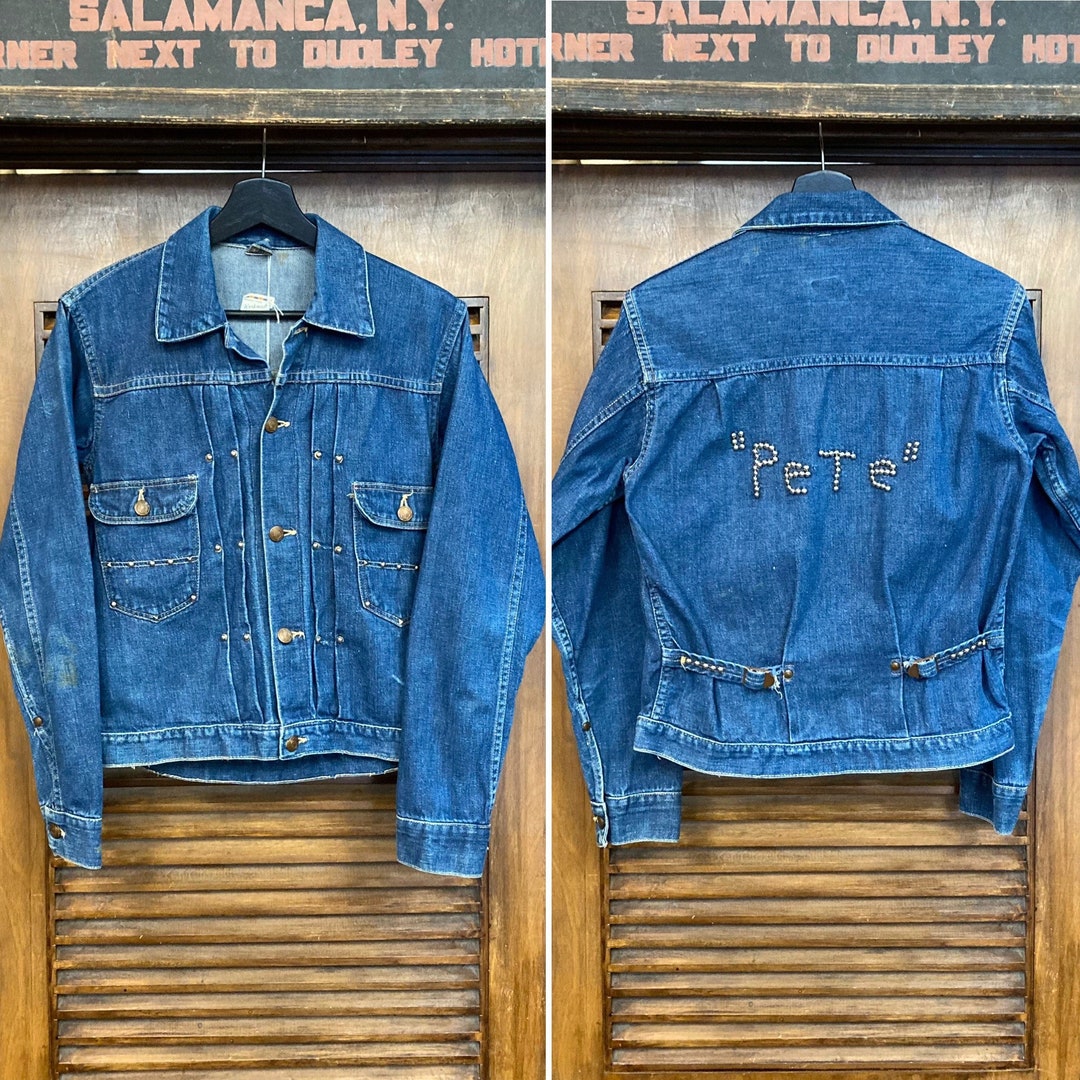Vintage 1950s Pleated X Studded Denim Workwear Jacket With Buckles, 50s ...