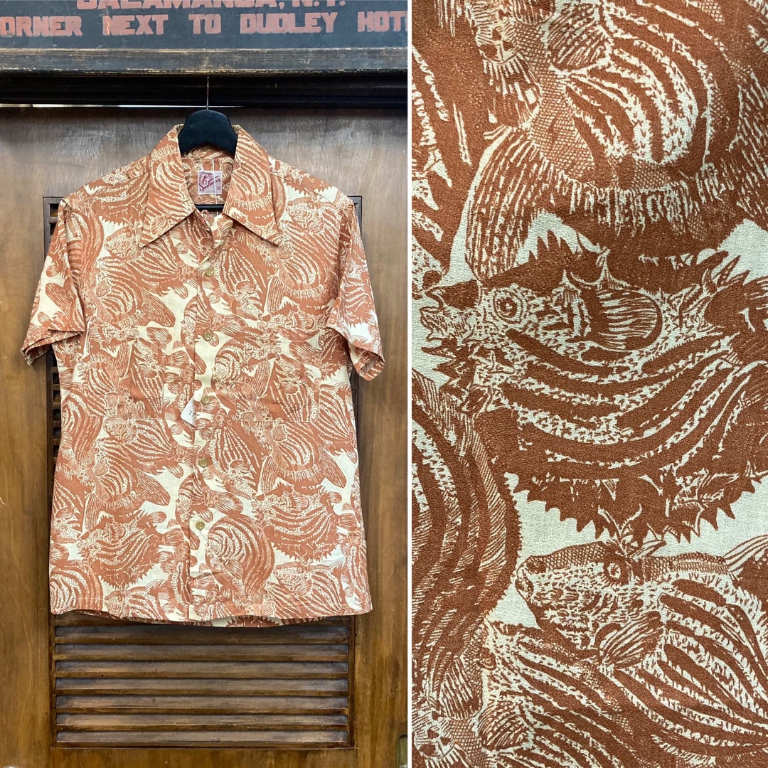 Vintage 1940’s -deadstock- Underwater Fish Cotton Tiki Loop Collar ...