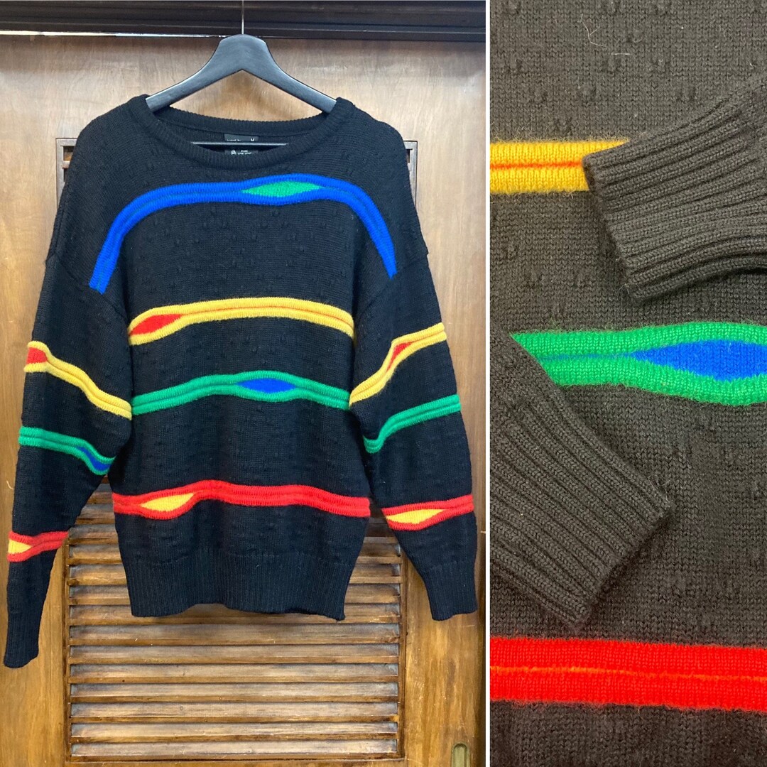 Vintage 1970’s Op Art Black Background Texture Mod Sweater, 70’s ...