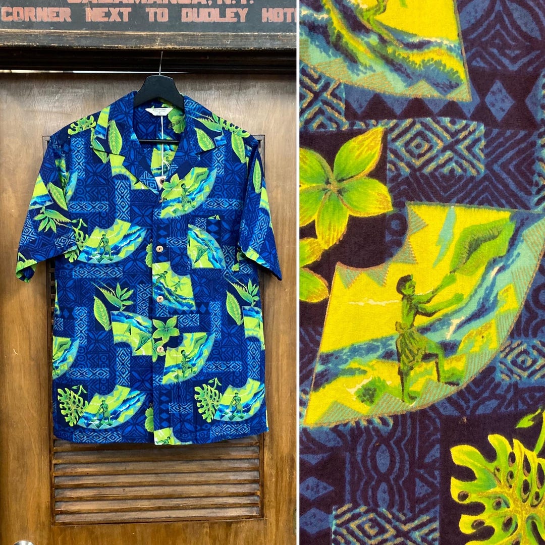 Vintage 1960’s Atomic Mod Tiki Cartoon Natives Cotton Hawaiian Shirt ...