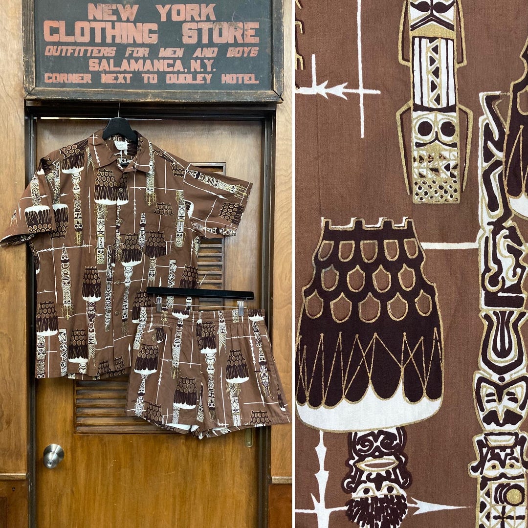Vintage 1950’s Dated 1957 “shaheen’s” Atomic Tiki Cotton Cabana ...