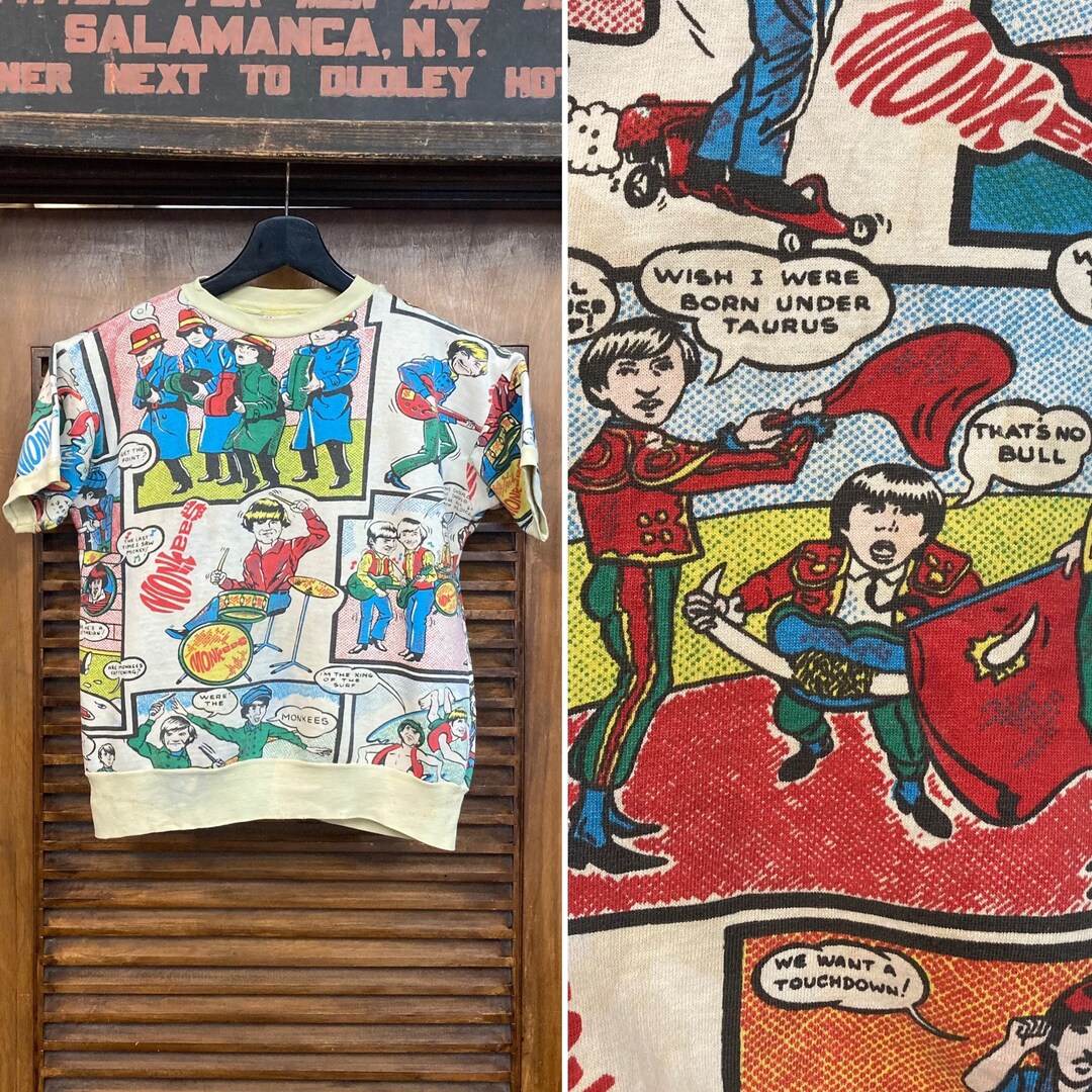 Vintage 1960s Dated 1967 Monkees Rock Band Pop Art Cartoon Mod Cotton ...