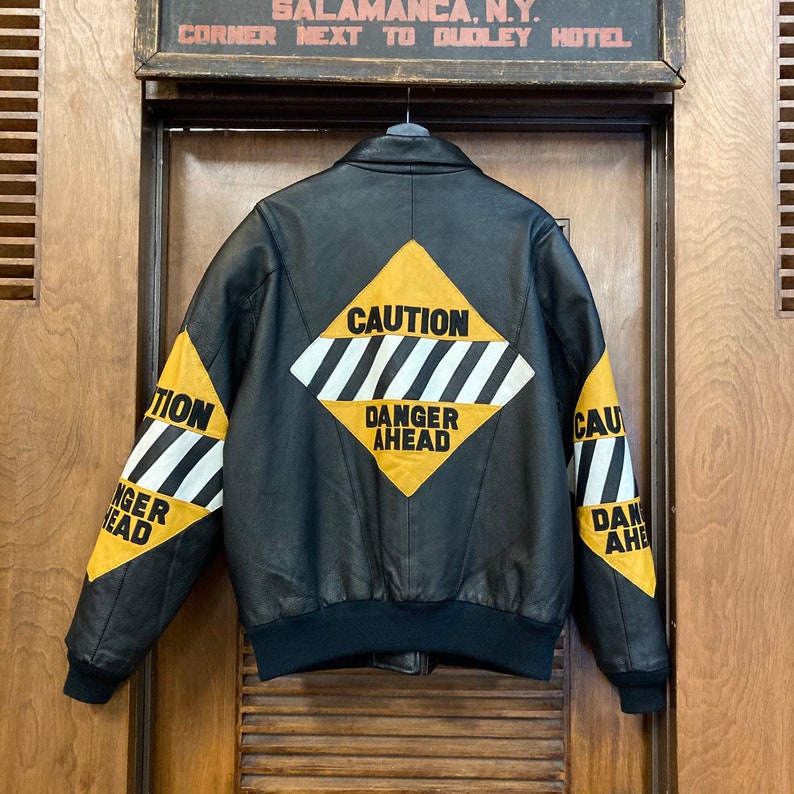 Vintage 1980s Size XL Caution Street Sign Hip Hop Leather | Etsy