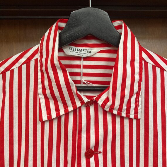 Vintage 1960’s Red x White Stripe Cotton Mod Embroide… - Gem
