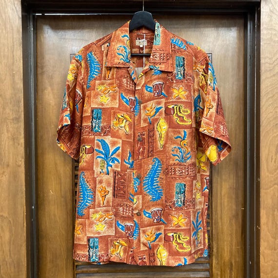 Vintage 1950’s Atomic Tiki Seashell Silk Hawaiian Shi… - Gem