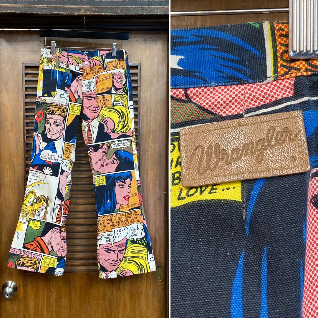 Vintage 1960’s W28 “wrangler” Comic Book Cartoon Denim Flare Mod Glam ...