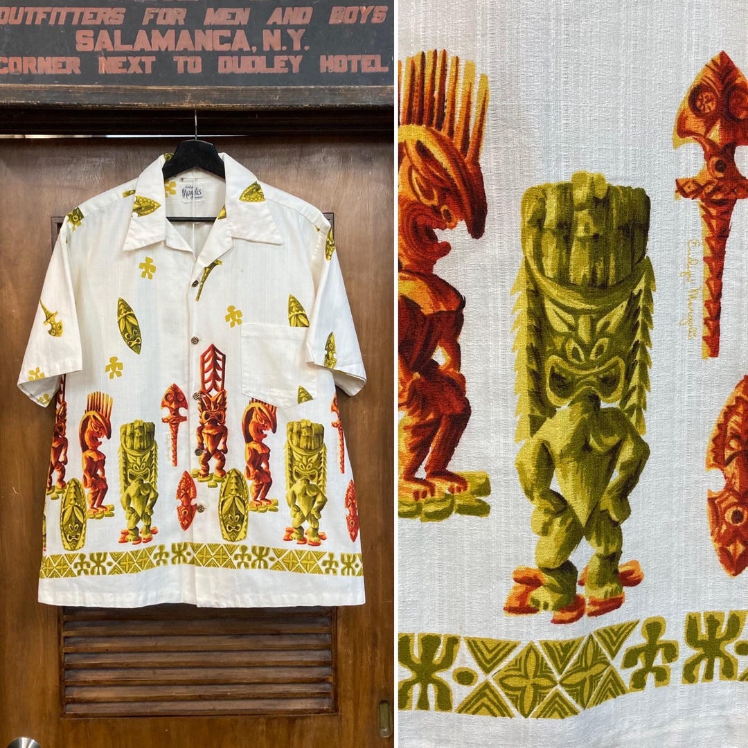 Vintage 1960’s Atomic Tiki Cotton Barkcloth Pop Art Border Hawaiian ...