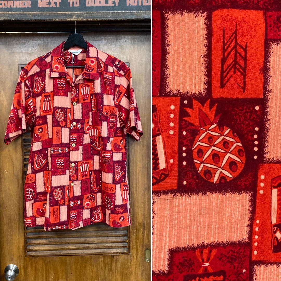 Vintage 1950’s Size L Atomic Drum X Pineapple Cotton Hawaiian Shirt ...
