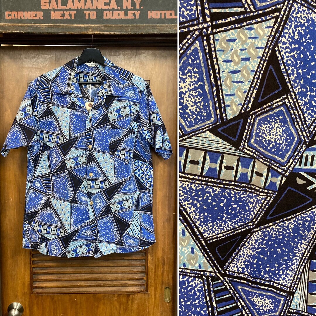Vintage 1950’s Atomic Tiki Tribal Cotton Hawaiian Shirt, Loop Collar ...