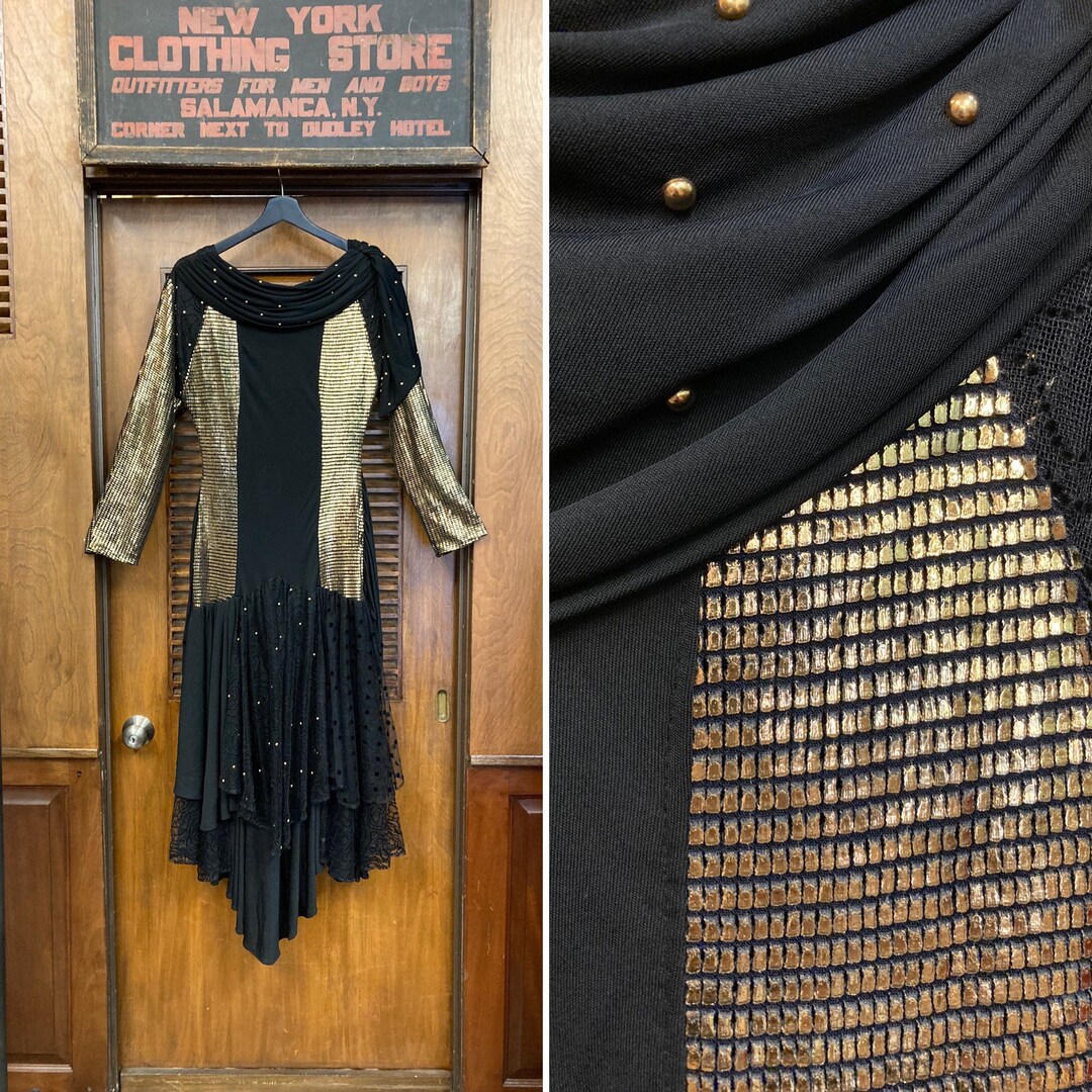 Vintage 1980s New Wave Metallic Studded New Years Party Dress, Studded ...