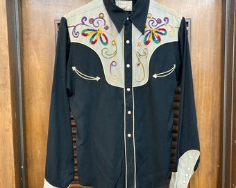 Vintage 1940's “H Bar C” Jet Black Western Cowboy Gabardine Vintage 1940's “H Bar C” Jet Black Western Cowboy Gabardine