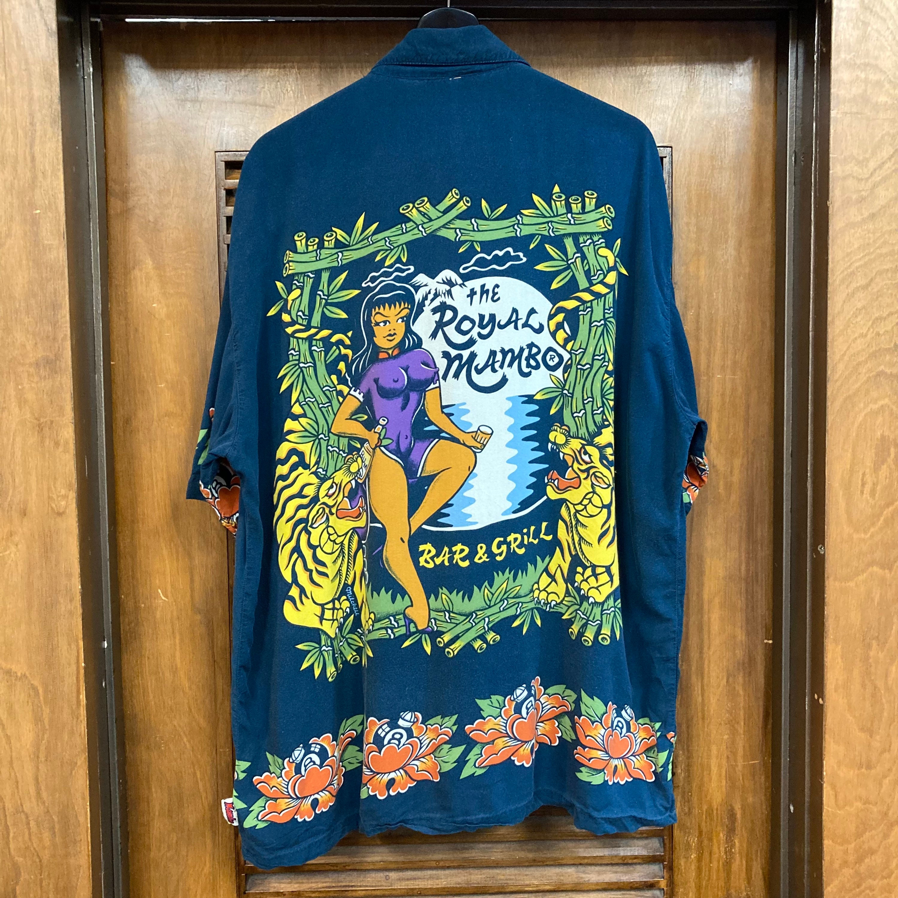 Vintage 1990s Size L Mambo Label Tiger Tattoo 8 Ball Rayon Hawaiian ...