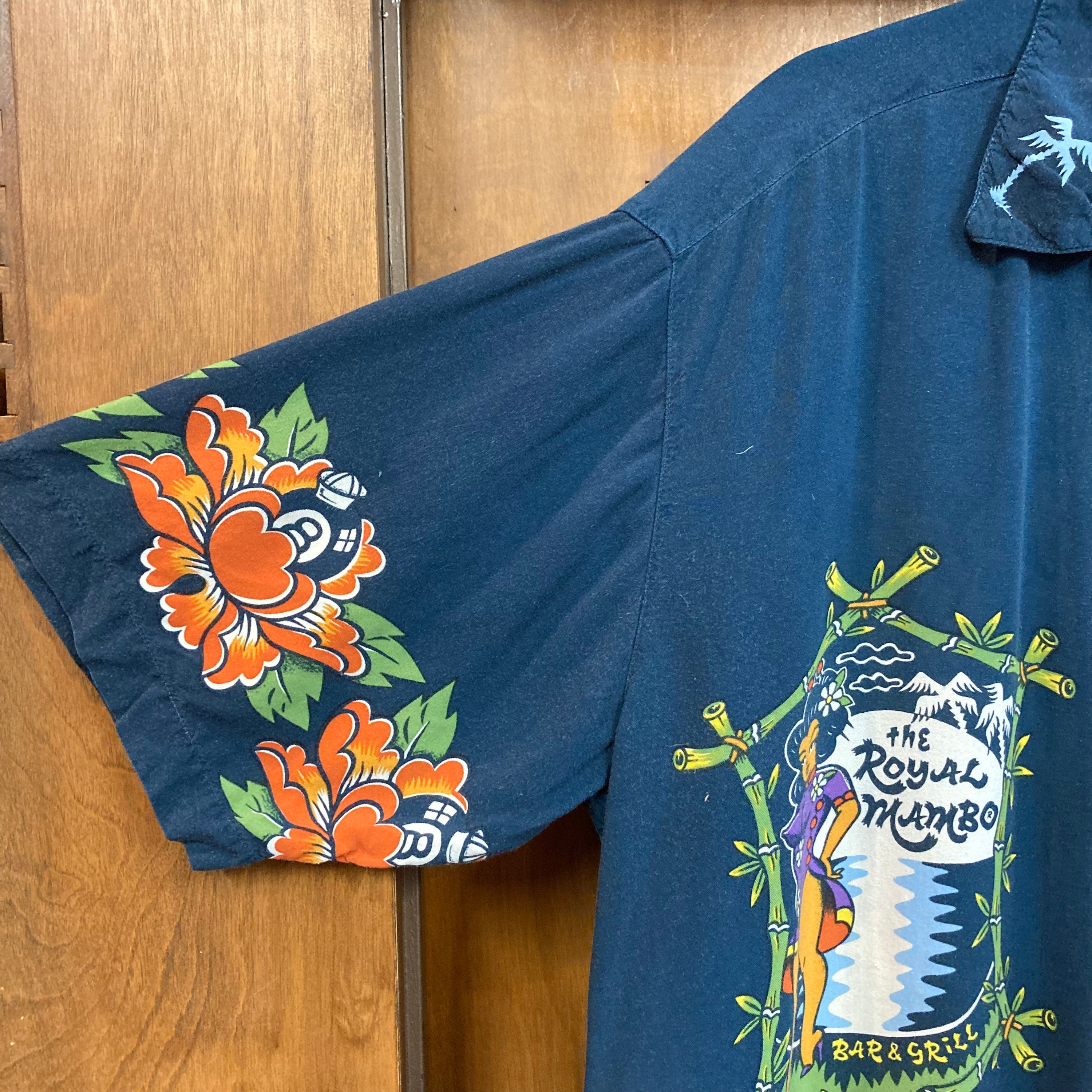 Vintage 1990s Size L Mambo Label Tiger Tattoo 8 Ball Rayon Hawaiian ...