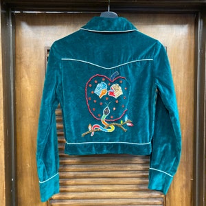 Vintage 1970s Green Velvet Mod Glam Adam & Eve Beaded Detail Cropped ...