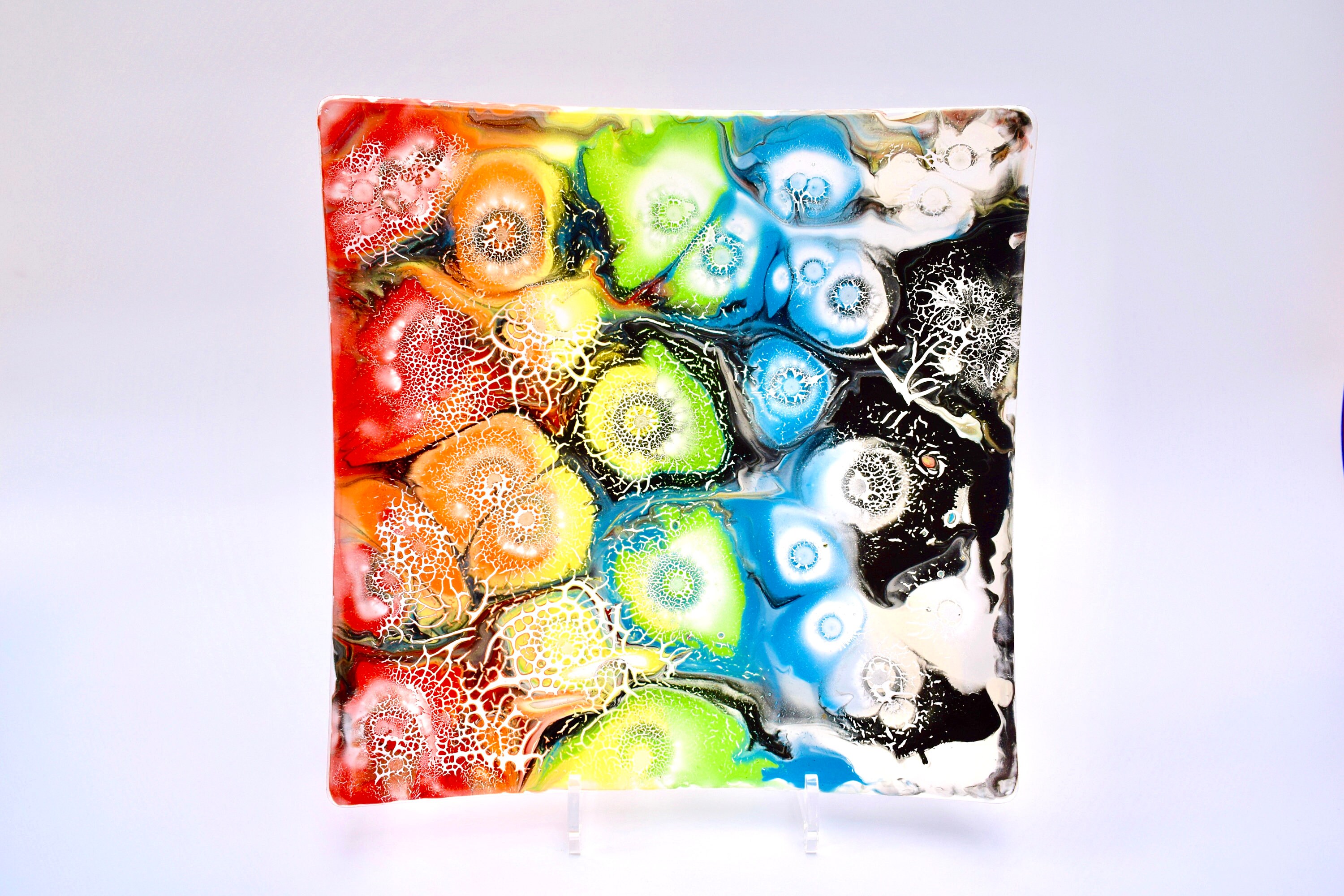 FUNKY GLASS ART Platter / Plate, Original Art, Hand Painted Retro ...