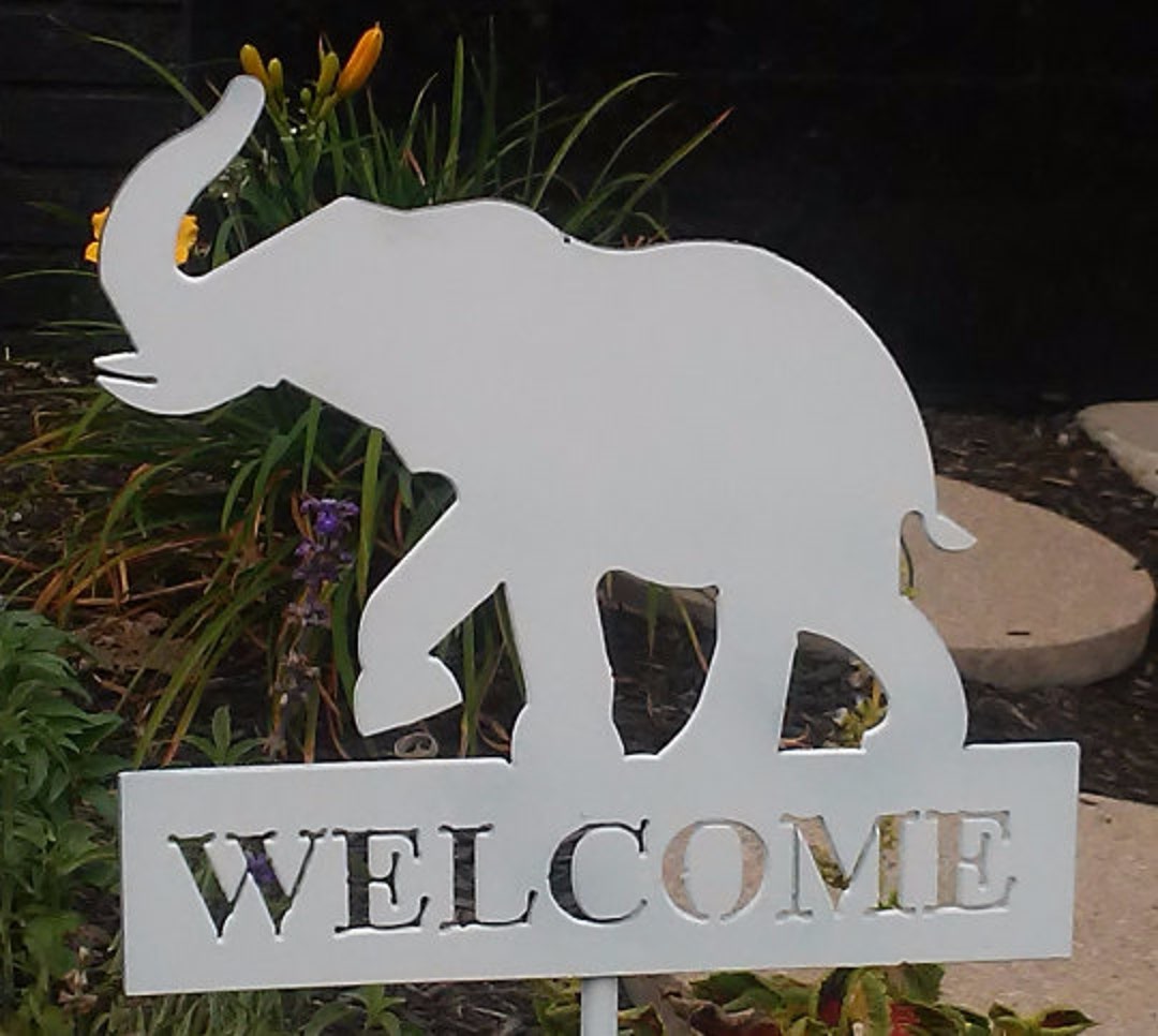 Elephant Shaped Metal Welcome Sign Plaque Yard Garden Art Decor Free ...