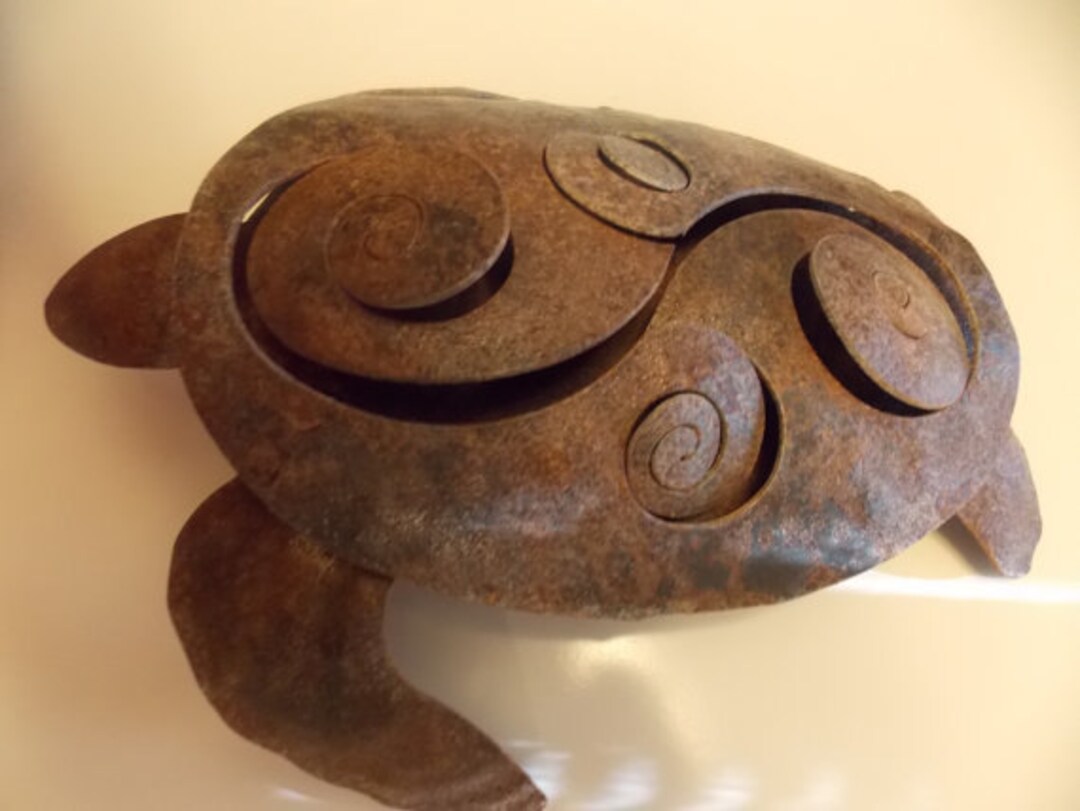 Sea Turtle 3D Metal Sculpture Art Free Standing Handcrafted Yard Garden ...