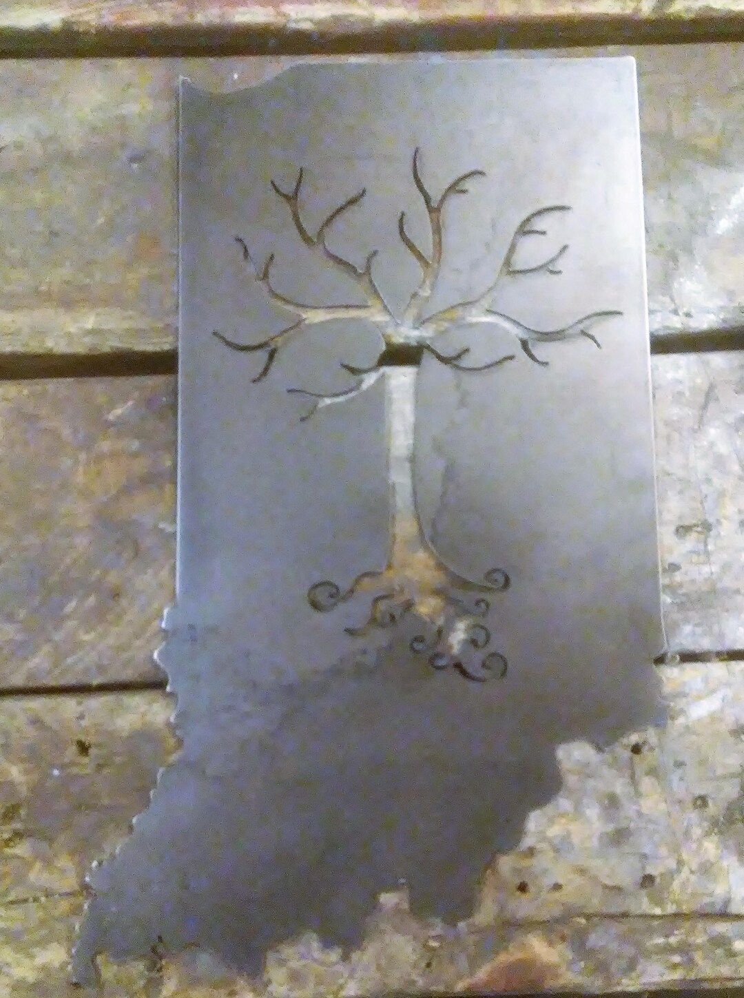 Indiana Shaped Metal Sign W/ Tree of Life Cutout Plaque Plate Art Indy ...