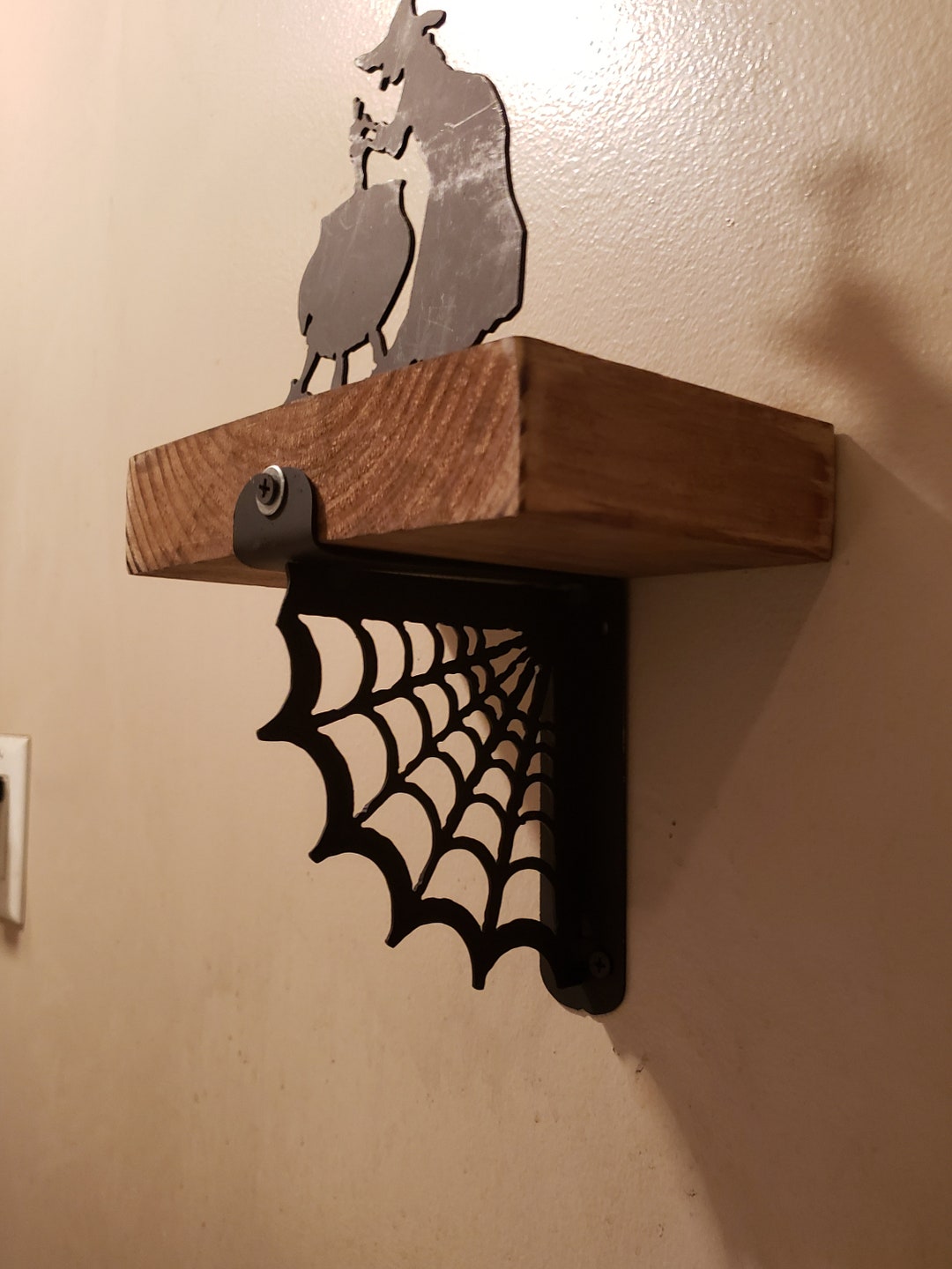 Metal Spider Web and Wood Mini Shelf Art Artwork Shelving Brackets ...