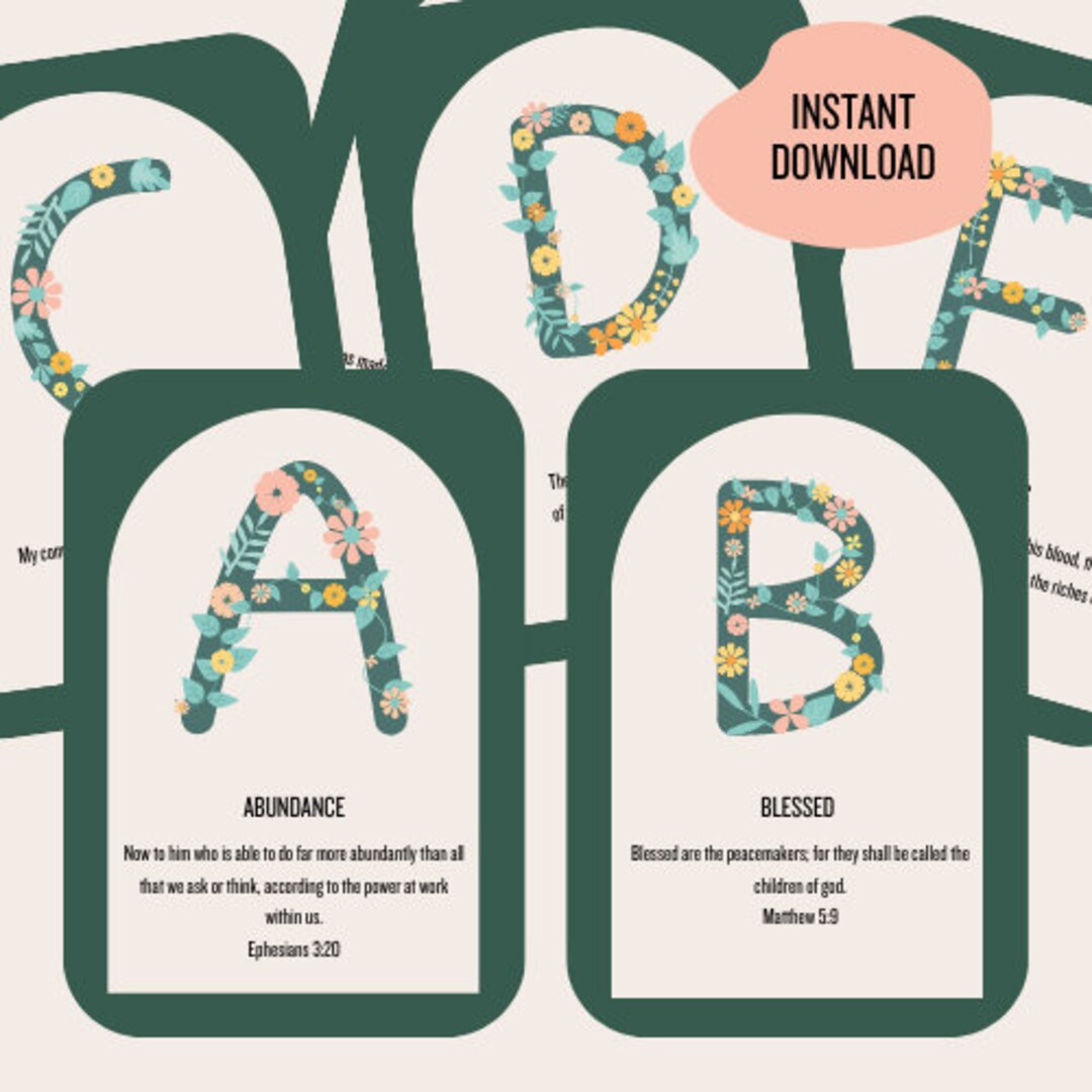 Floral Boho A-Z Alphabet Memory Verse Cards Digital Download, Scripture ...