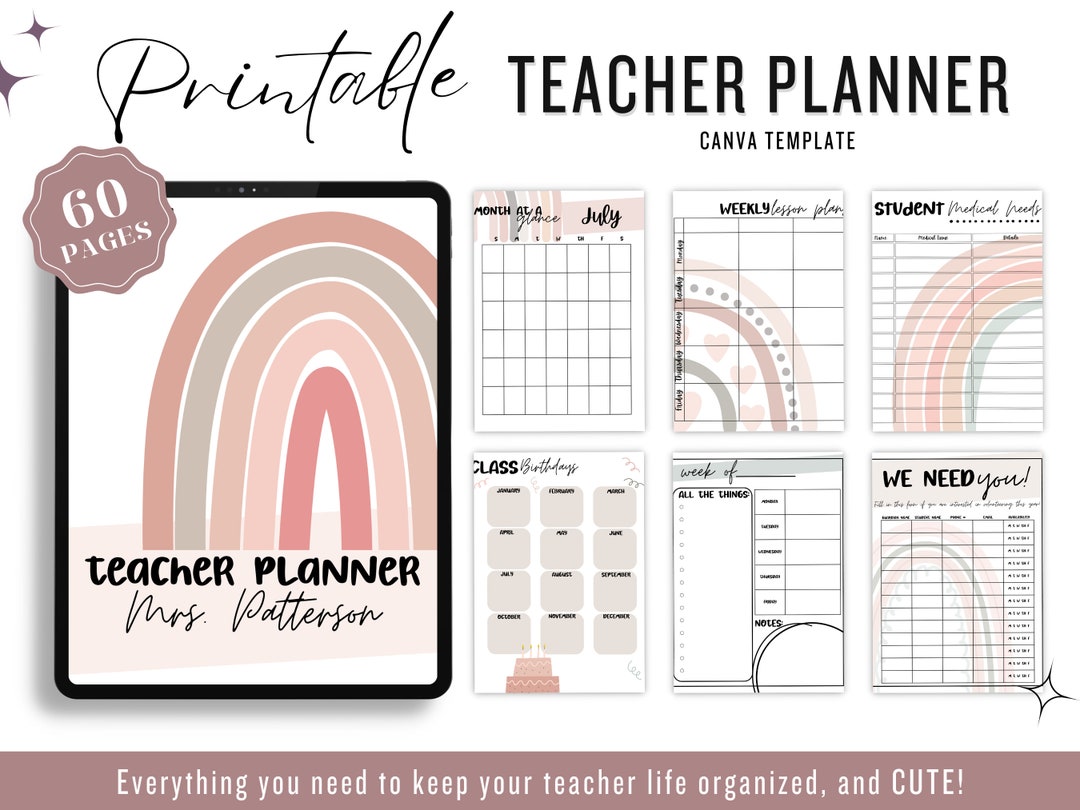 Teacher Planner, Canva Template, DIGITAL DOWNLOAD, Customizable ...