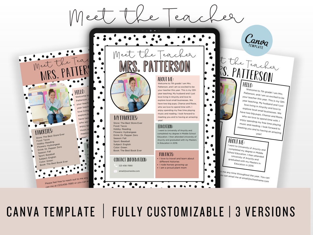 Meet the Teacher CUSTOMIZABLE Canva Template, Back to School Intro ...