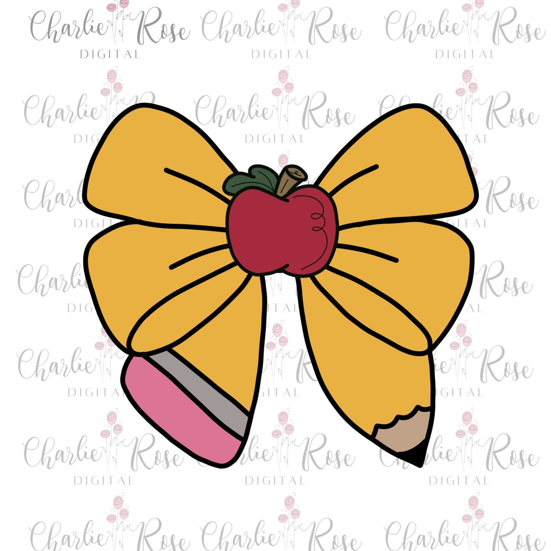 Back to School Pencil Bow PNG File, Teacher Sublimation PNG Design ...