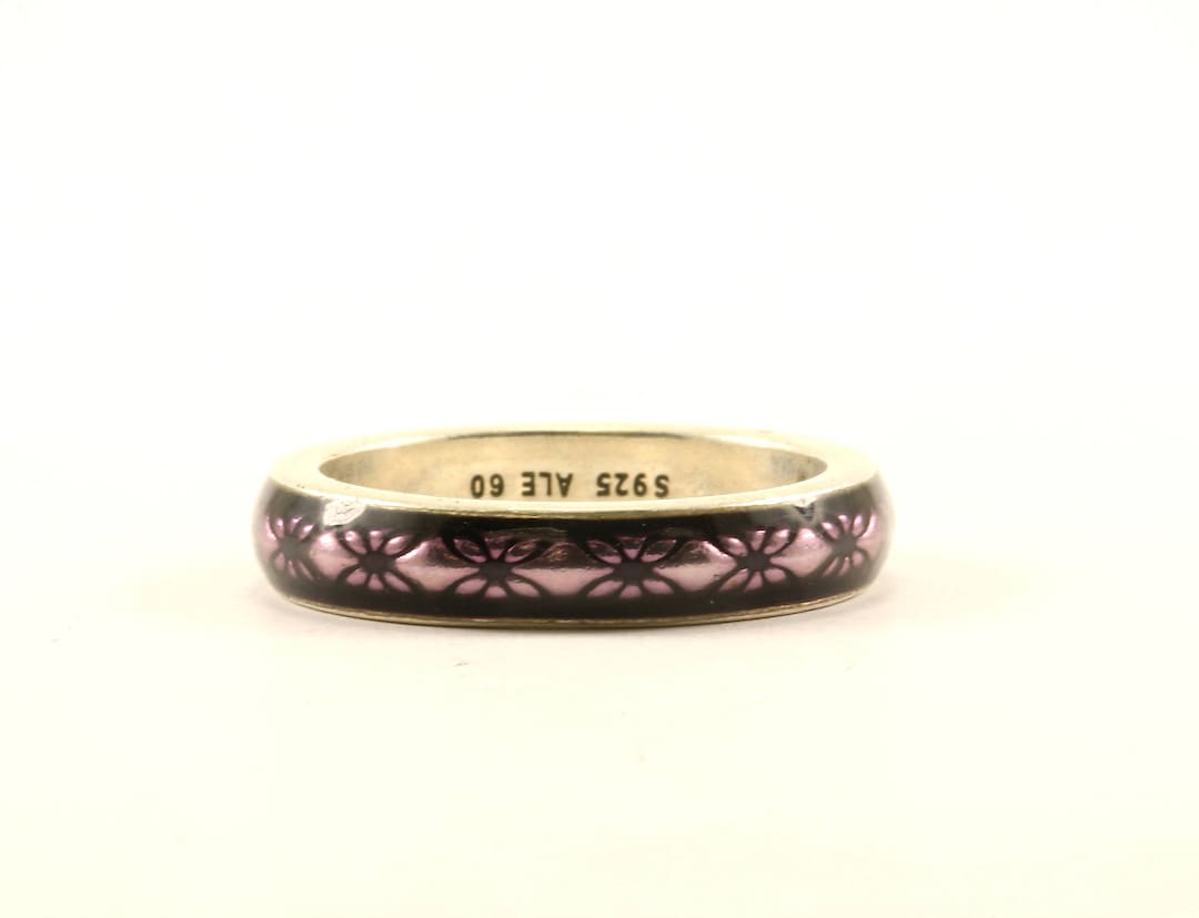 Size 7.25 Authentic Pandora Floral Purple Enamel Ring 925 Sterling RG ...