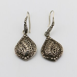 Vintage Sarda Teardrop Shape Scrolls Bead Beaded Thailand Design Drop Dangle Earrings Sterling ...