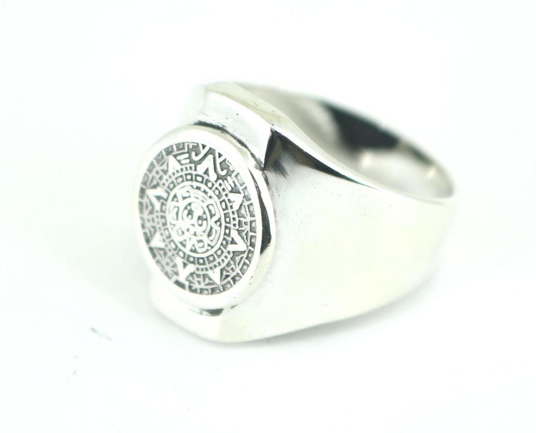 Vintage Men's Aztec Calendar Ring 925 Sterling Silver RG 4572 - Etsy