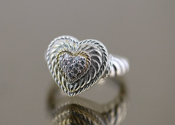 Size 9 Judith Ripka Designer Twisted Rope 3D Heart Cr… - Gem
