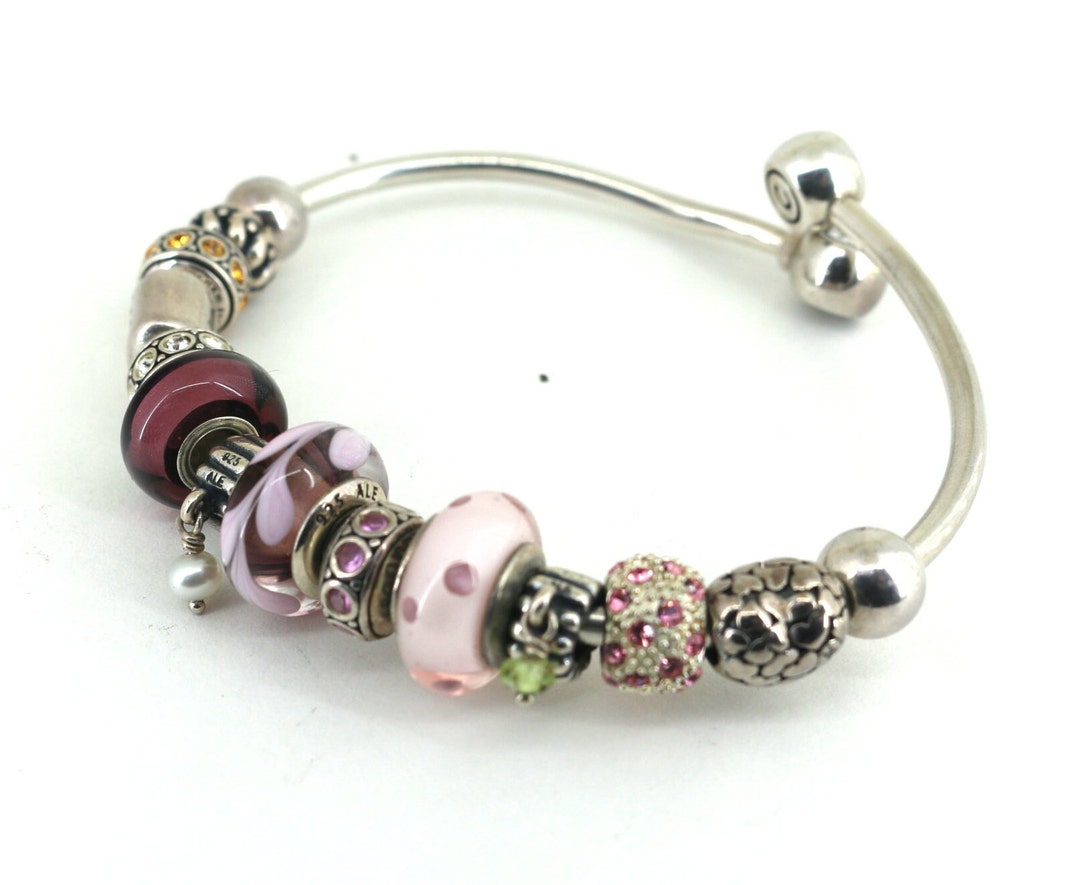 Vintage Pandora Chamilia Flexible Bangle Charm Bead Bracelet Sterling ...