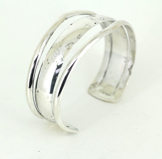 Vintage Triple Twisted Split Strand Cuff Bracelet 925… - Gem