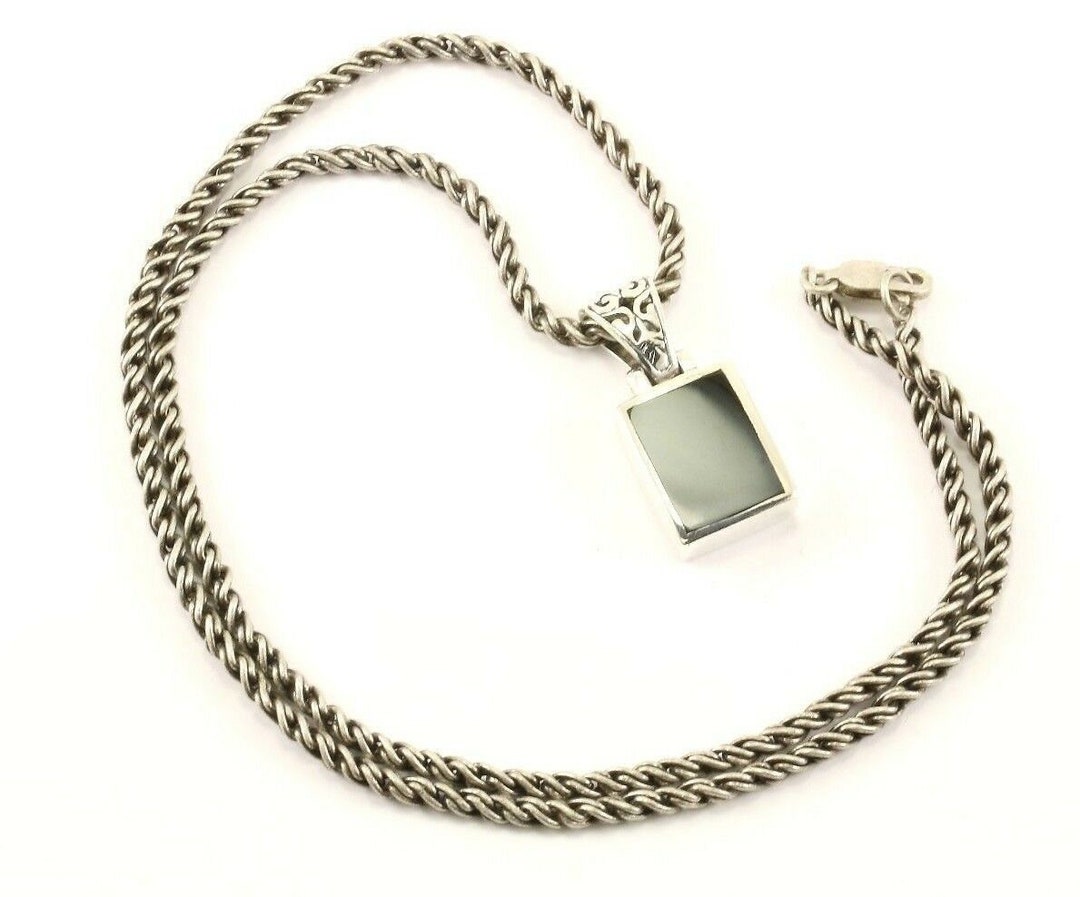 Vintage Rectangle Black Onyx Design Necklace 925 Sterling Nc 146 ...