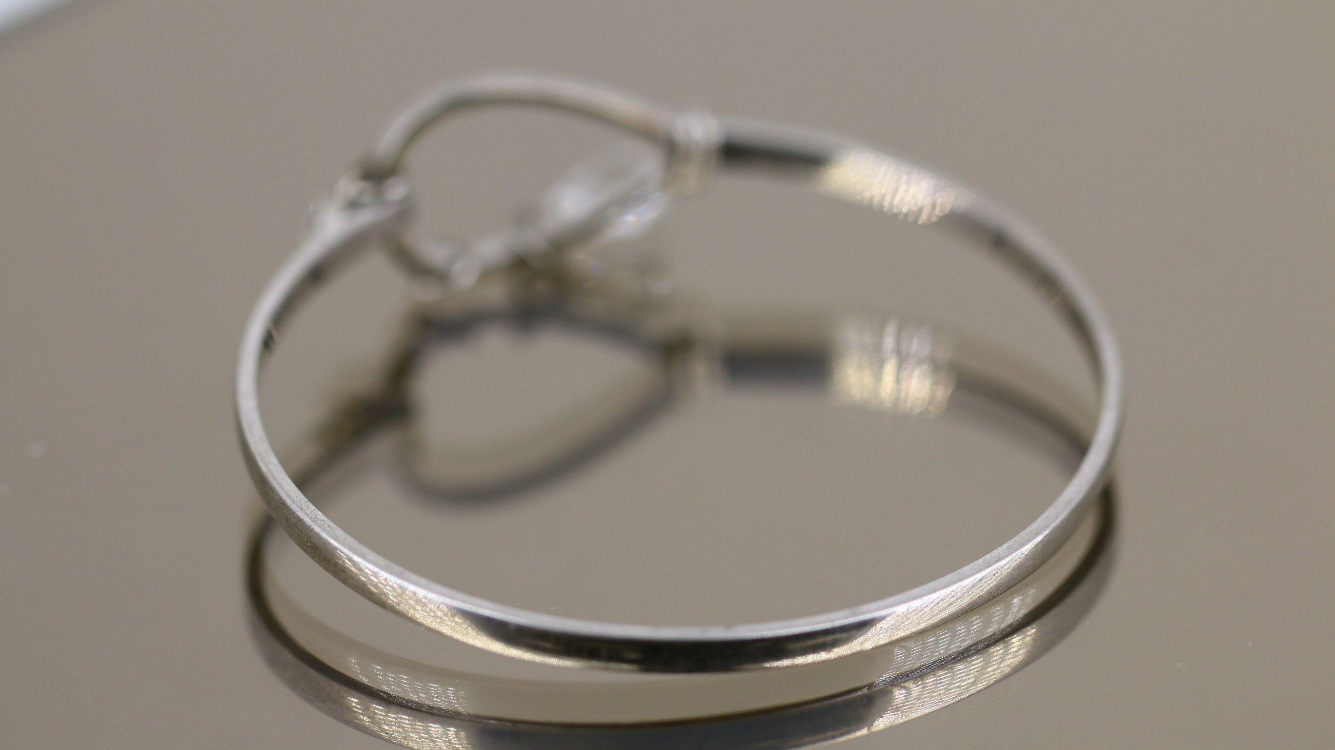 Vintage Beautiful Open Loop Crystal Design Bangle Bracelet 925 Sterling ...