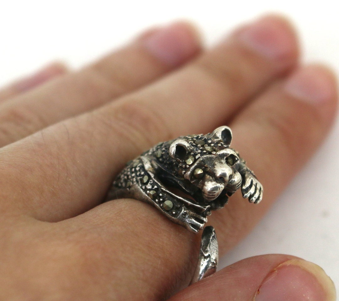 Vintage Size 8 Marcasite Panther Ring 925 Sterling Silver RG 428 - Etsy