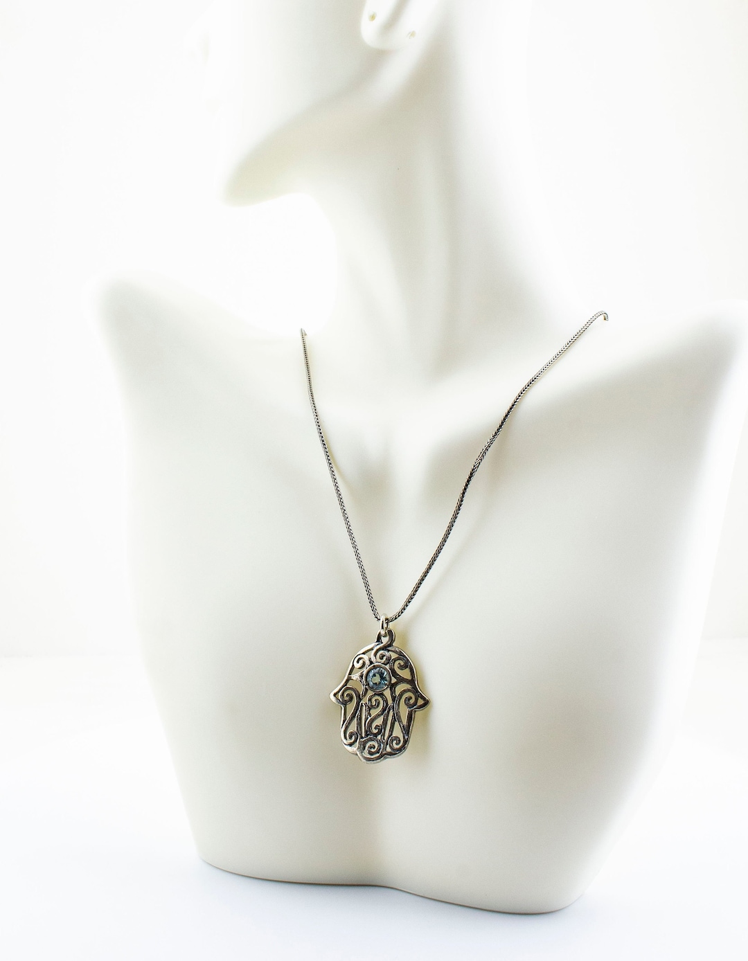 Vintage 18 Inch Hamsa Hand With Blue Cat's Eye Crystal Design Byzantine ...