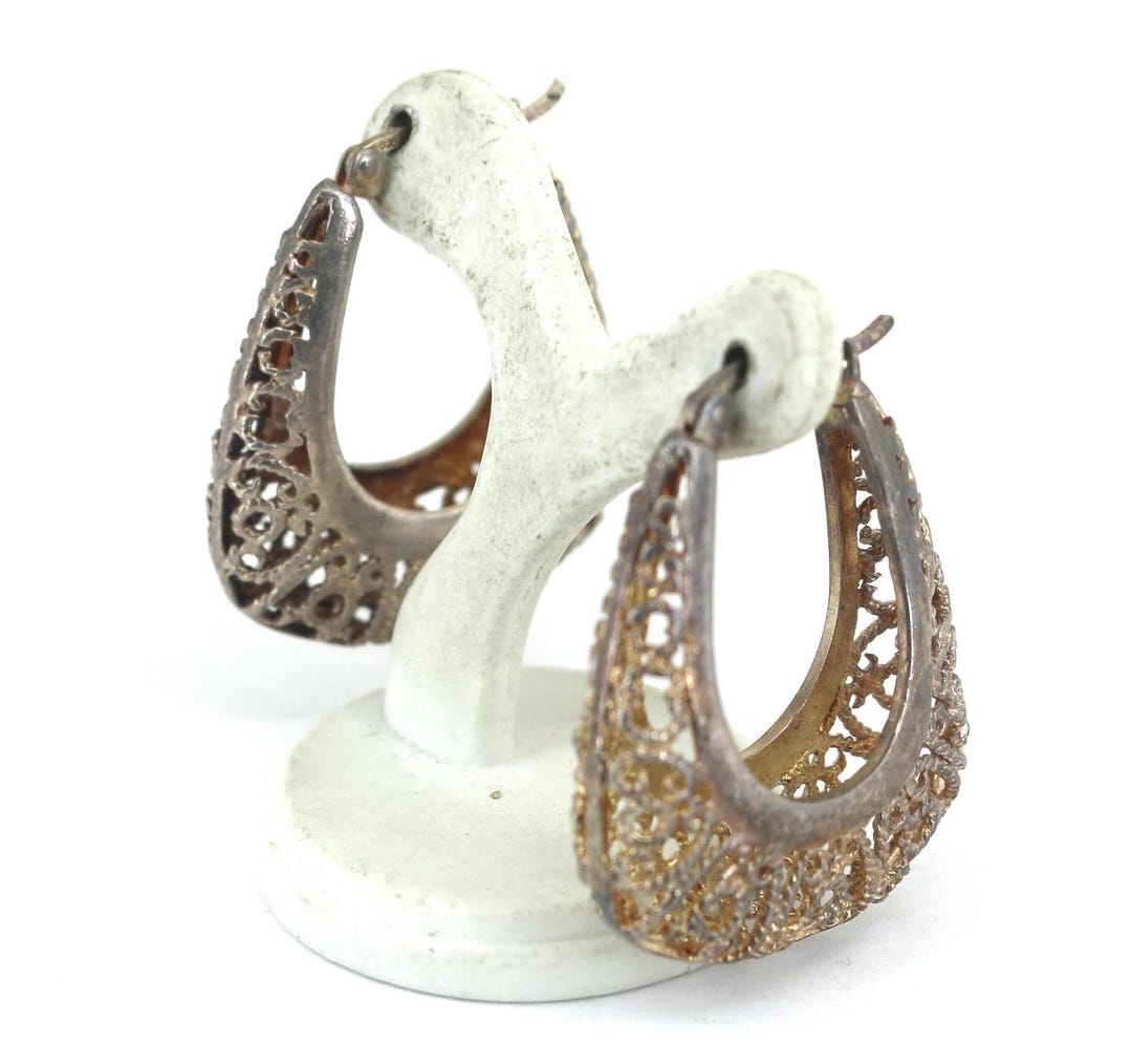 Vintage Filigree Cutout Bead Design Beautiful Hoop Earrings for Women ...