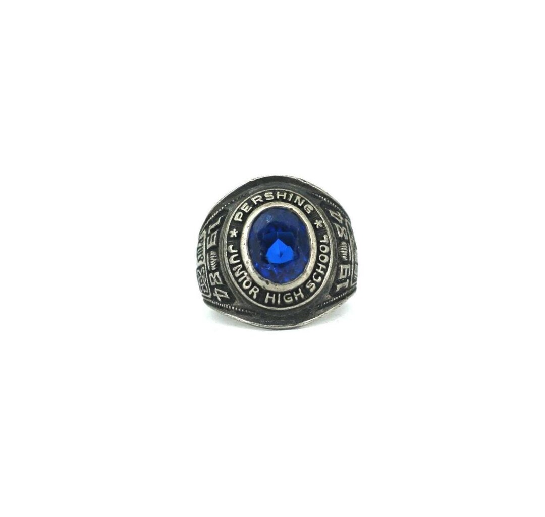 Vintage Pershing Junior High School 1984 Blue Crystal School Ring 925 ...