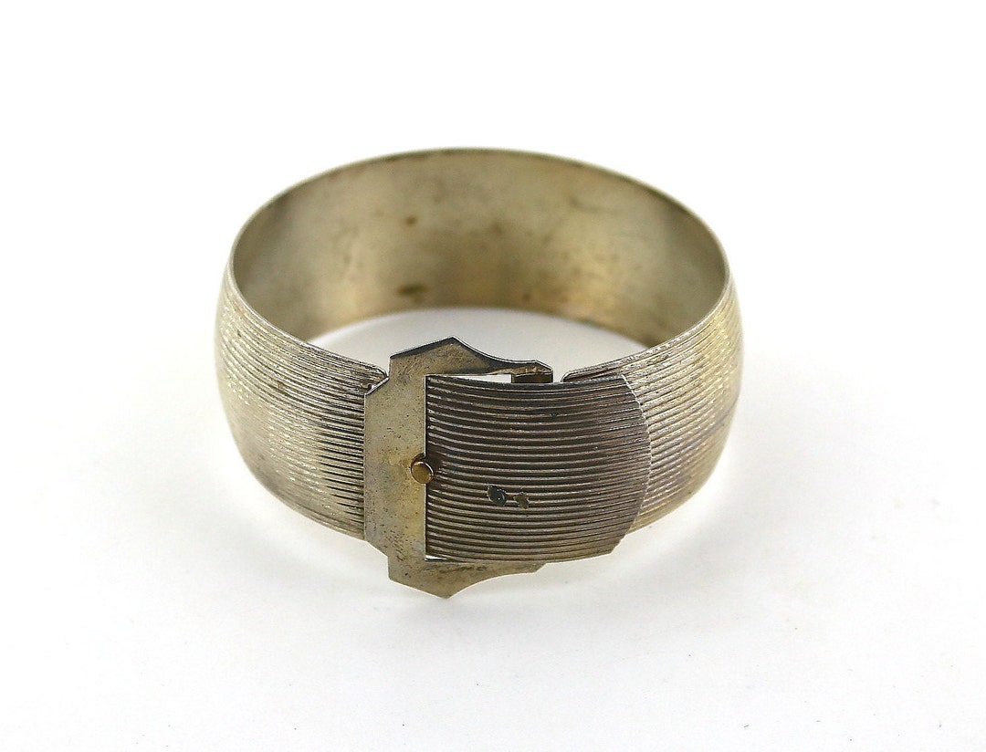 Vintage Plain Simple Belt Buckle Design Bangle Bracelet 925 Sterling ...