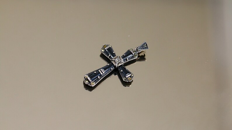 Vintage Religious Christian Shiny Cross Shape Black Crystals | Etsy