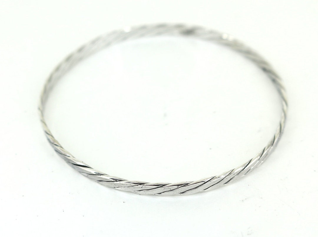 Vintage Twisted Cable Design Round Bangle Bracelet 925 Sterling Silver ...