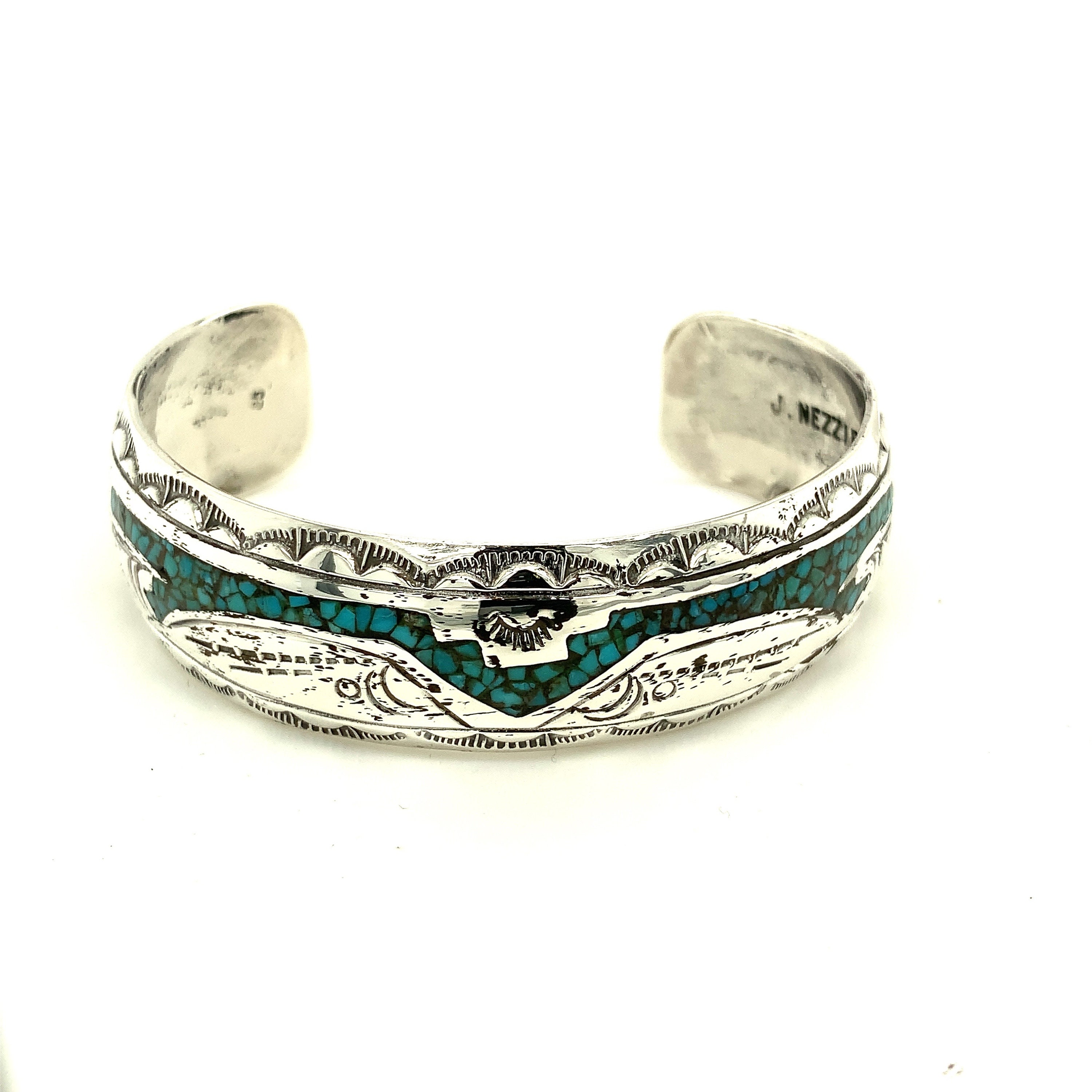 Vintage J NEZZIE Navajo Sterling Silver & Turquoise Wide Cuff - Etsy